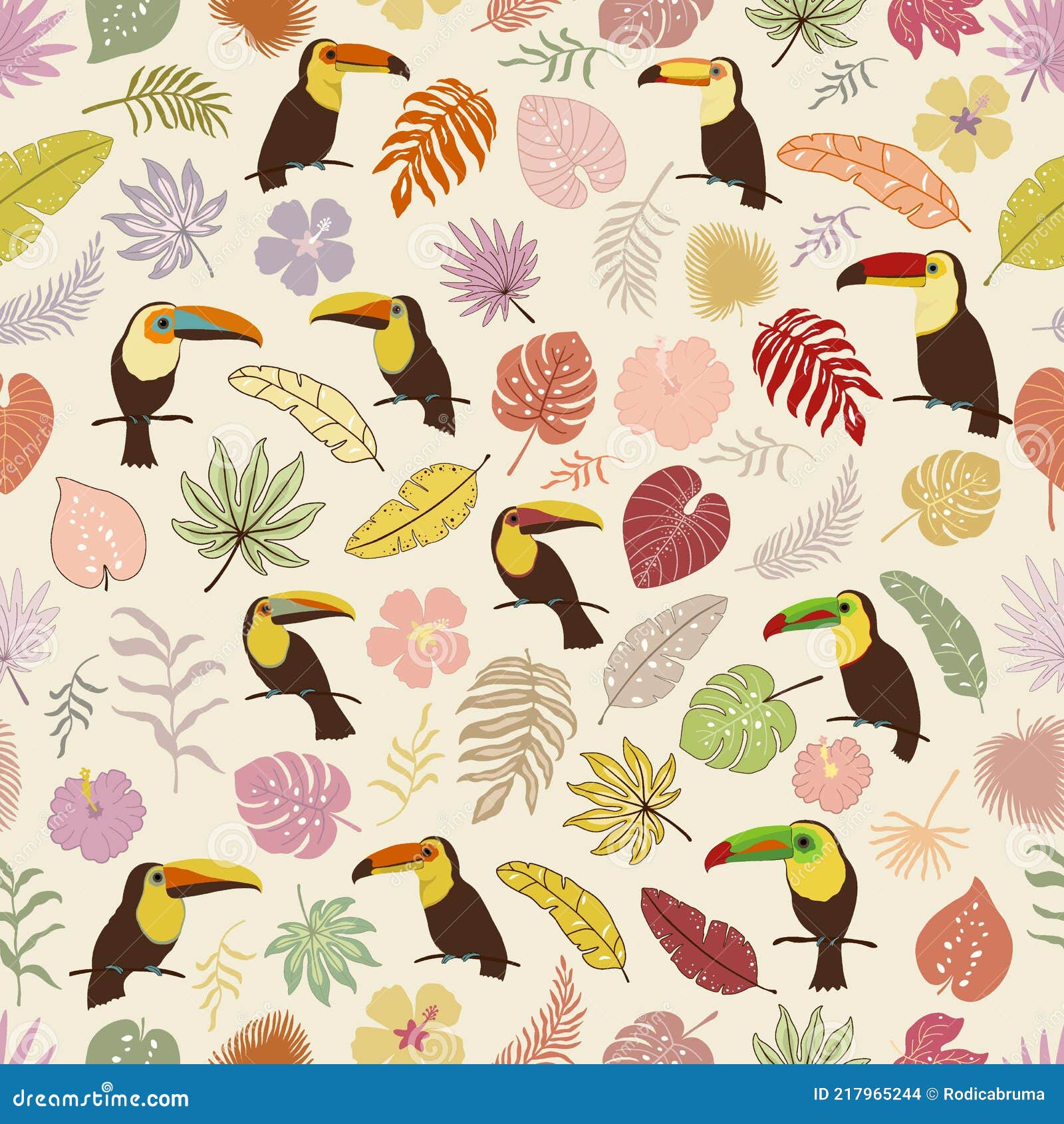 Pattern Toucans Birds On A Branch Tropical Bird And Leaves Isolate ...