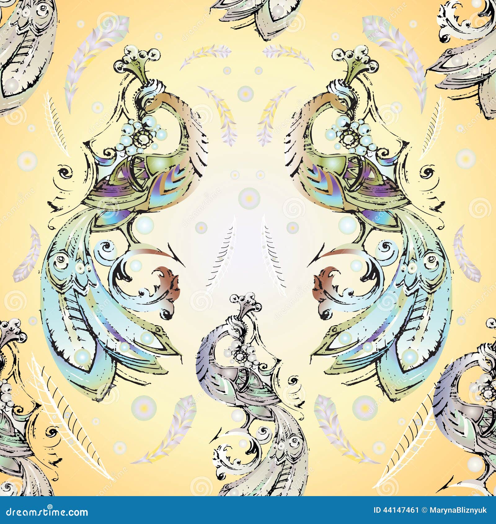 Seamless Decorative Texture with Firebird Stock Vector - Illustration ...