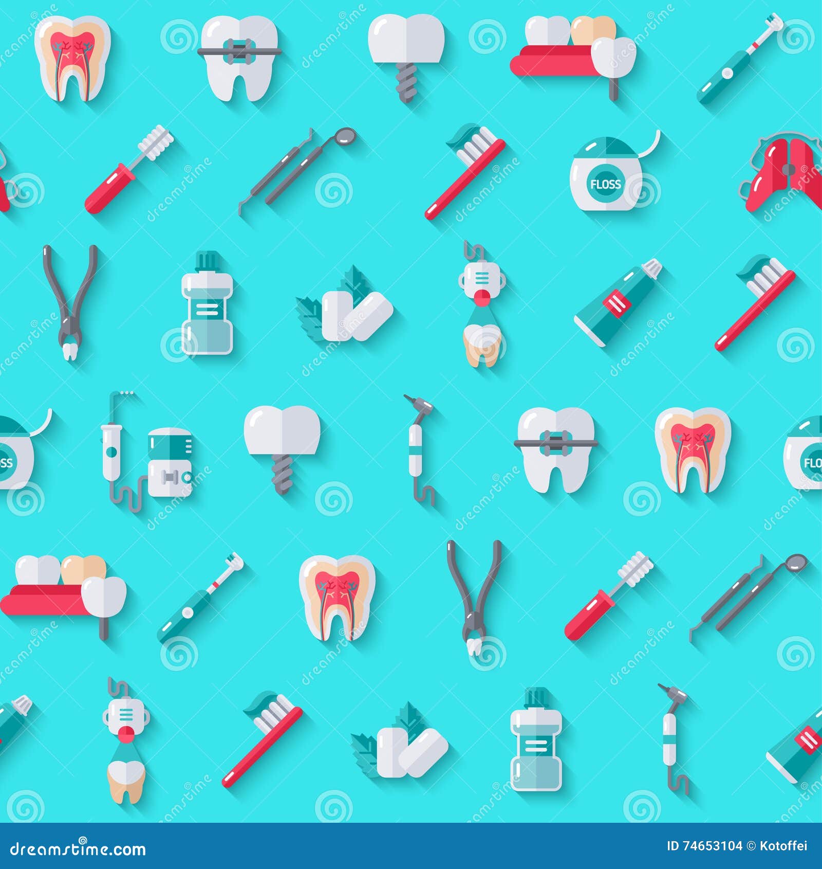 Seamless Dentist Pattern with Shadow. Stock Vector - Illustration of ...