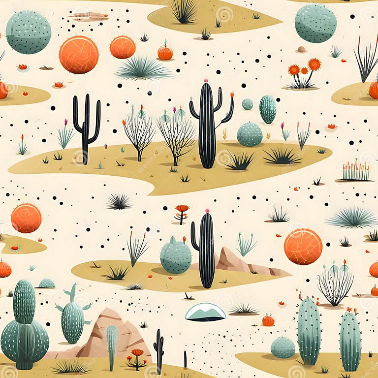 Seamless Desert Pattern with Cactuses and Succulents Stock Vector ...