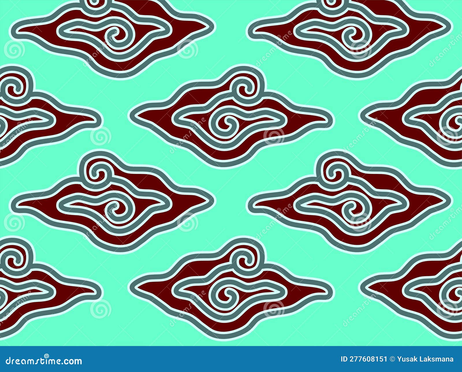 Seamless Design of Cloud Pattern Named Batik Mega Mendung from Indonesia Isolated on Turquoise ...