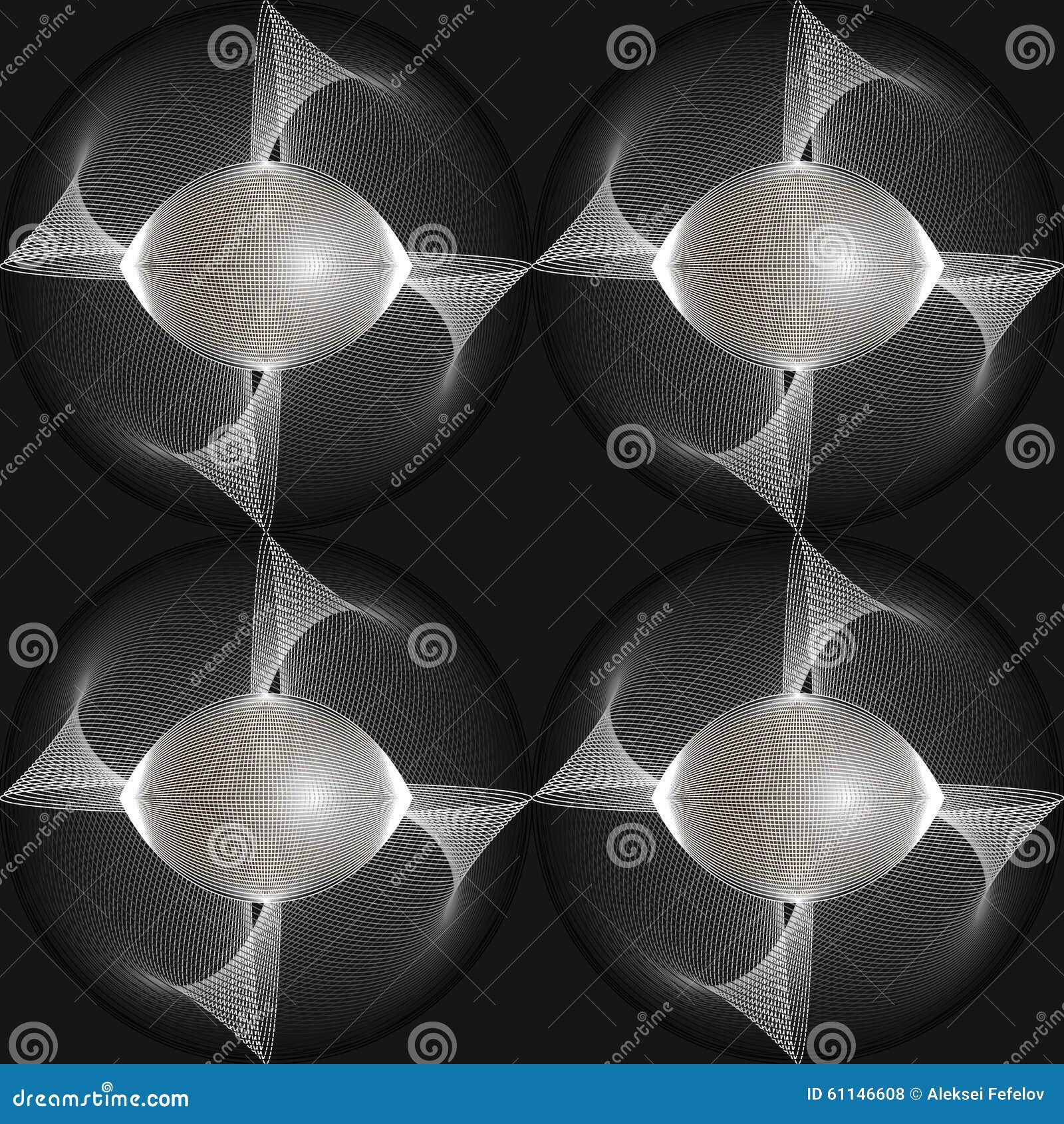 Seamless Design and Oval Balls Wrapped in a Grid on a Dark Backg Stock ...