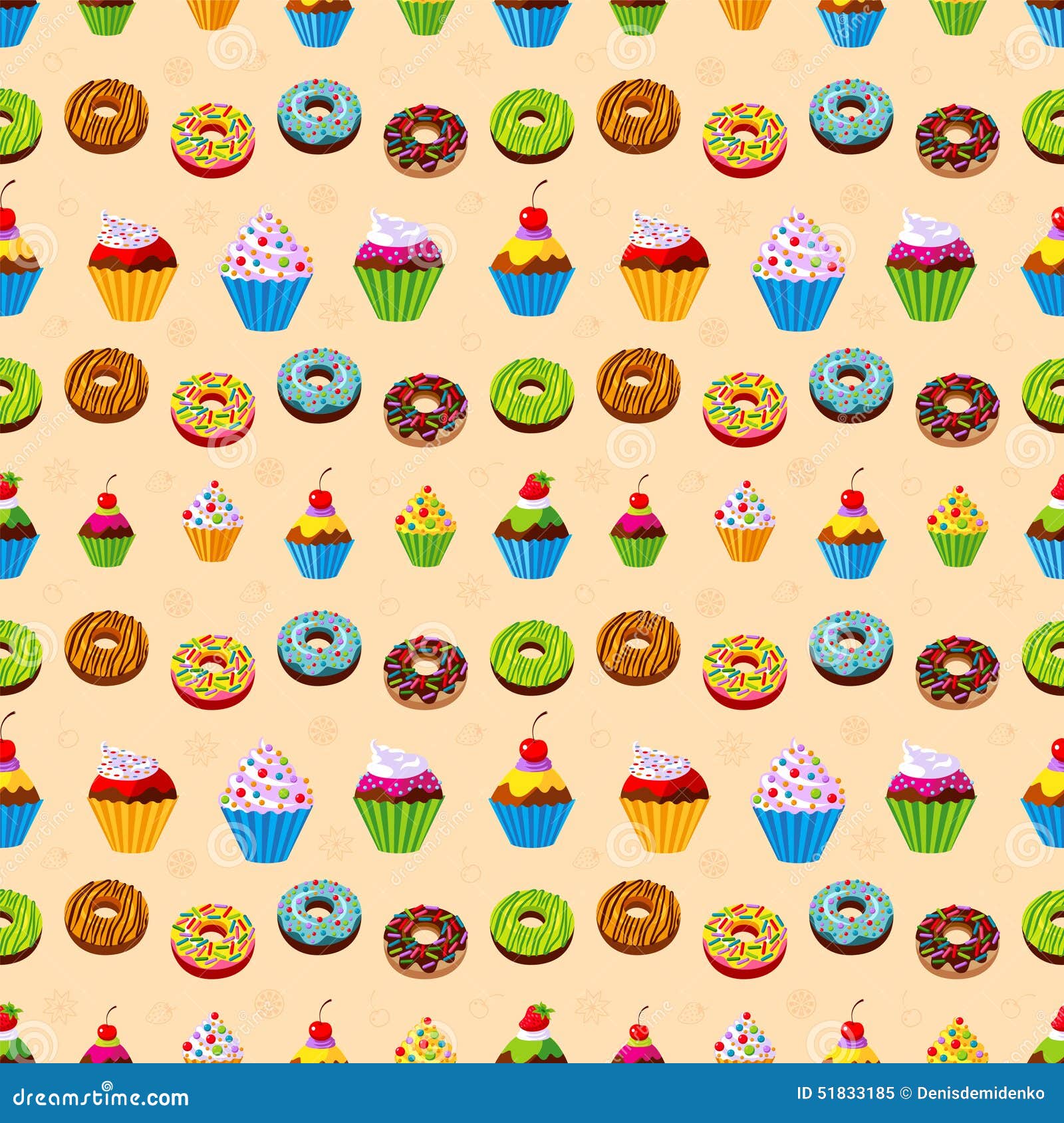 Seamless Dessert Background. Stock Vector - Illustration of cherry ...