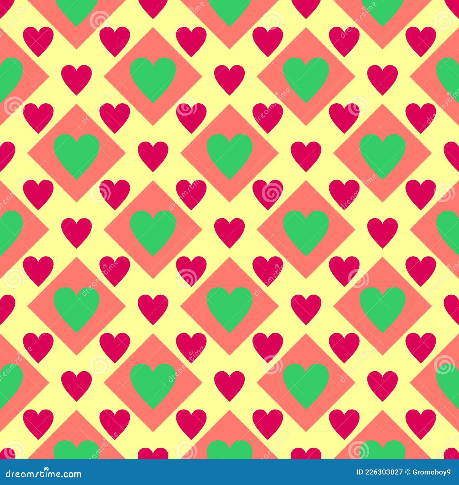 Seamless Diagonal Pattern with Squares and Hearts. Vector Pattern Stock ...