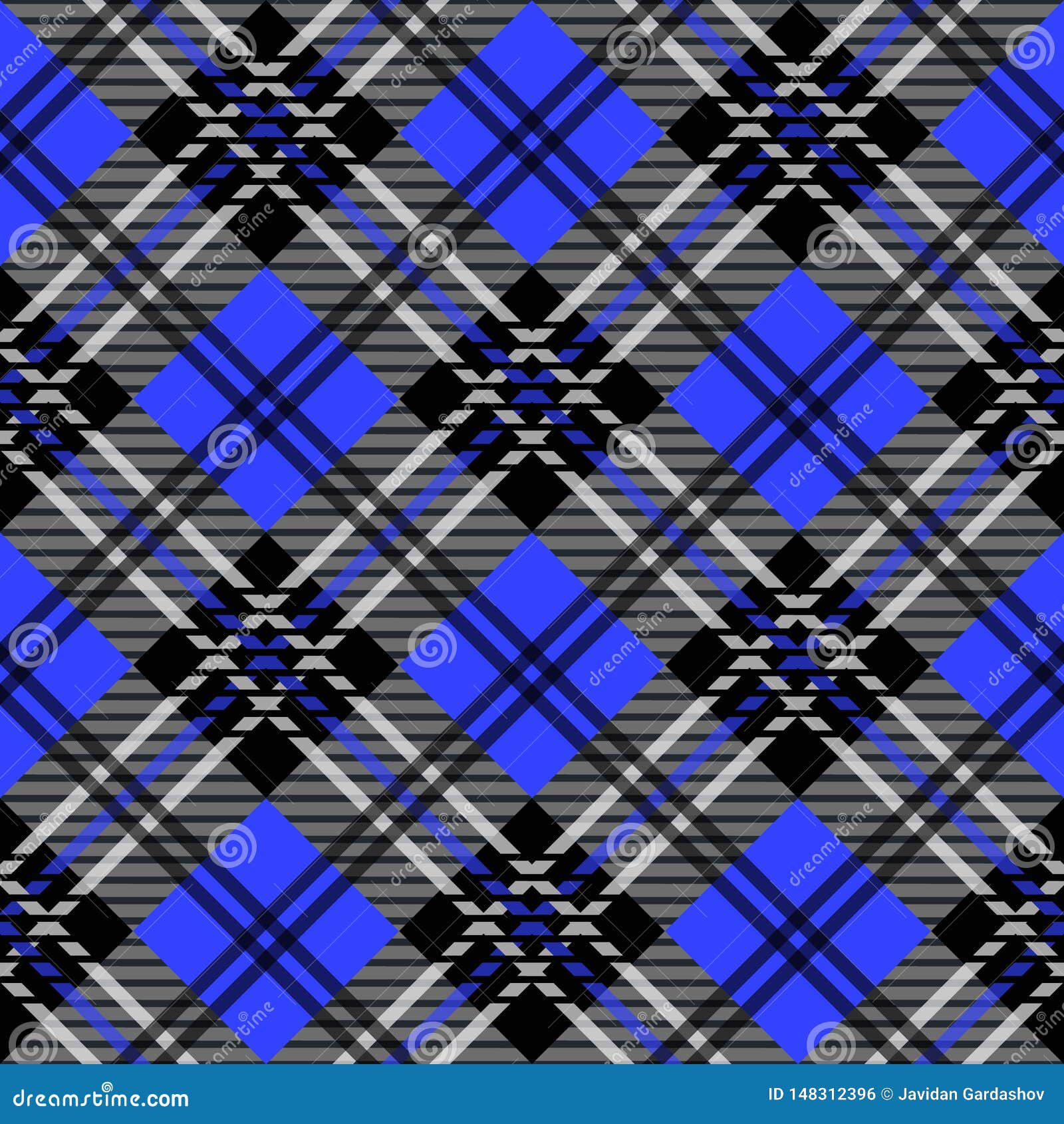 Seamless Diagonal Textile Cyan Black and White Tartan Plaid Pattern ...