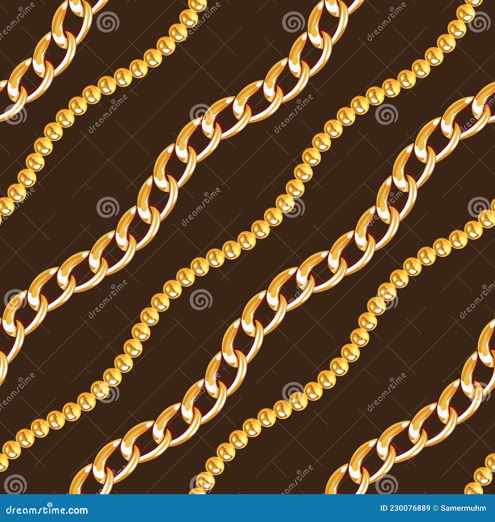 Seamless Diagonal Wavy Golden Chains. Repeat Design Ready for Textile ...