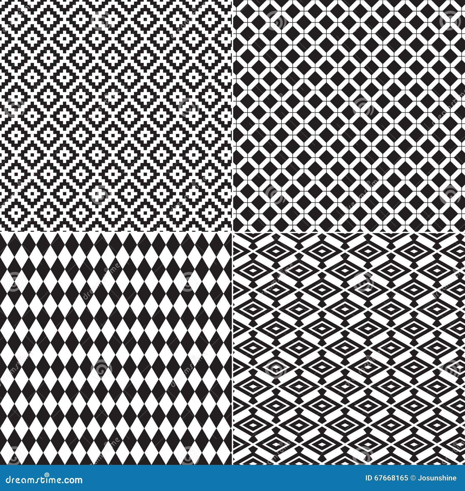 4 Seamless Diamond Patterns Black White Stock Vector - Illustration of ...