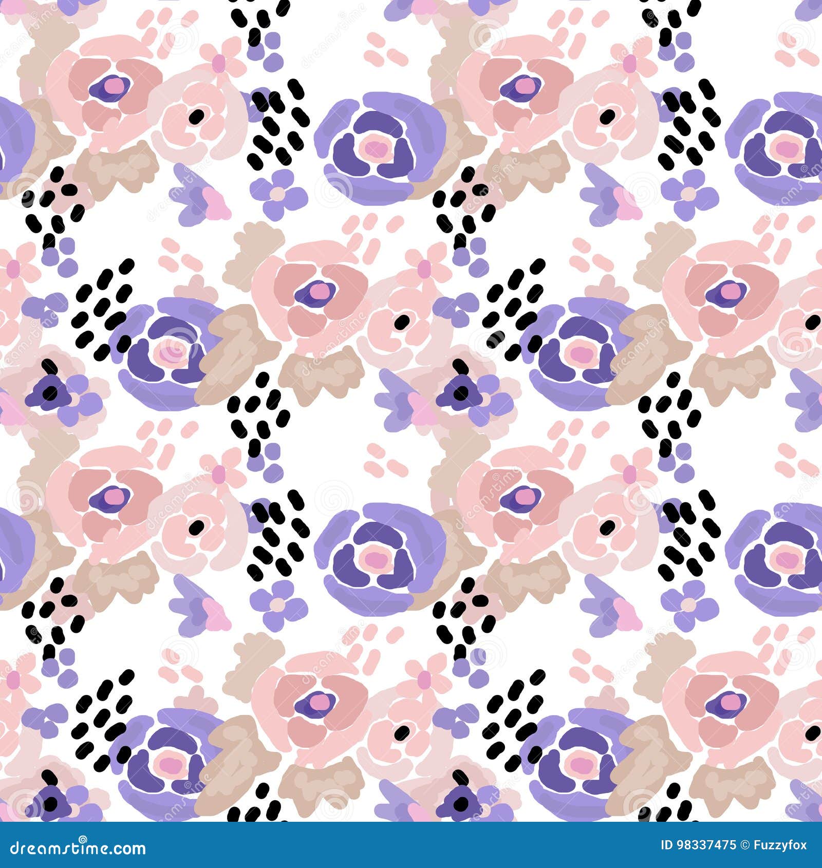 Seamless Digital Brush Stroke Flowers Pattern Stock Illustration ...