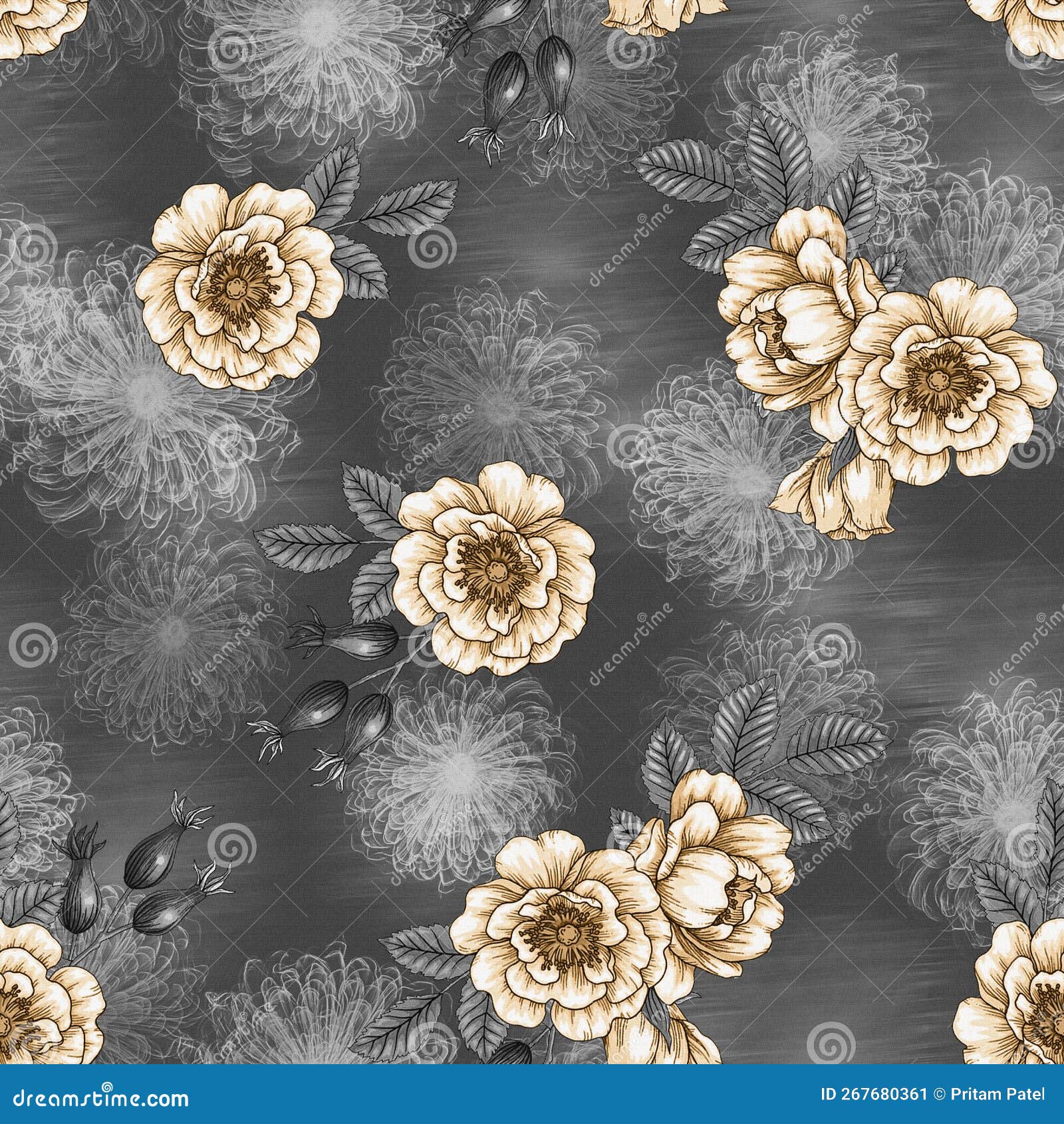 Seamless Digital Flower Design Stock Illustration - Illustration of ...