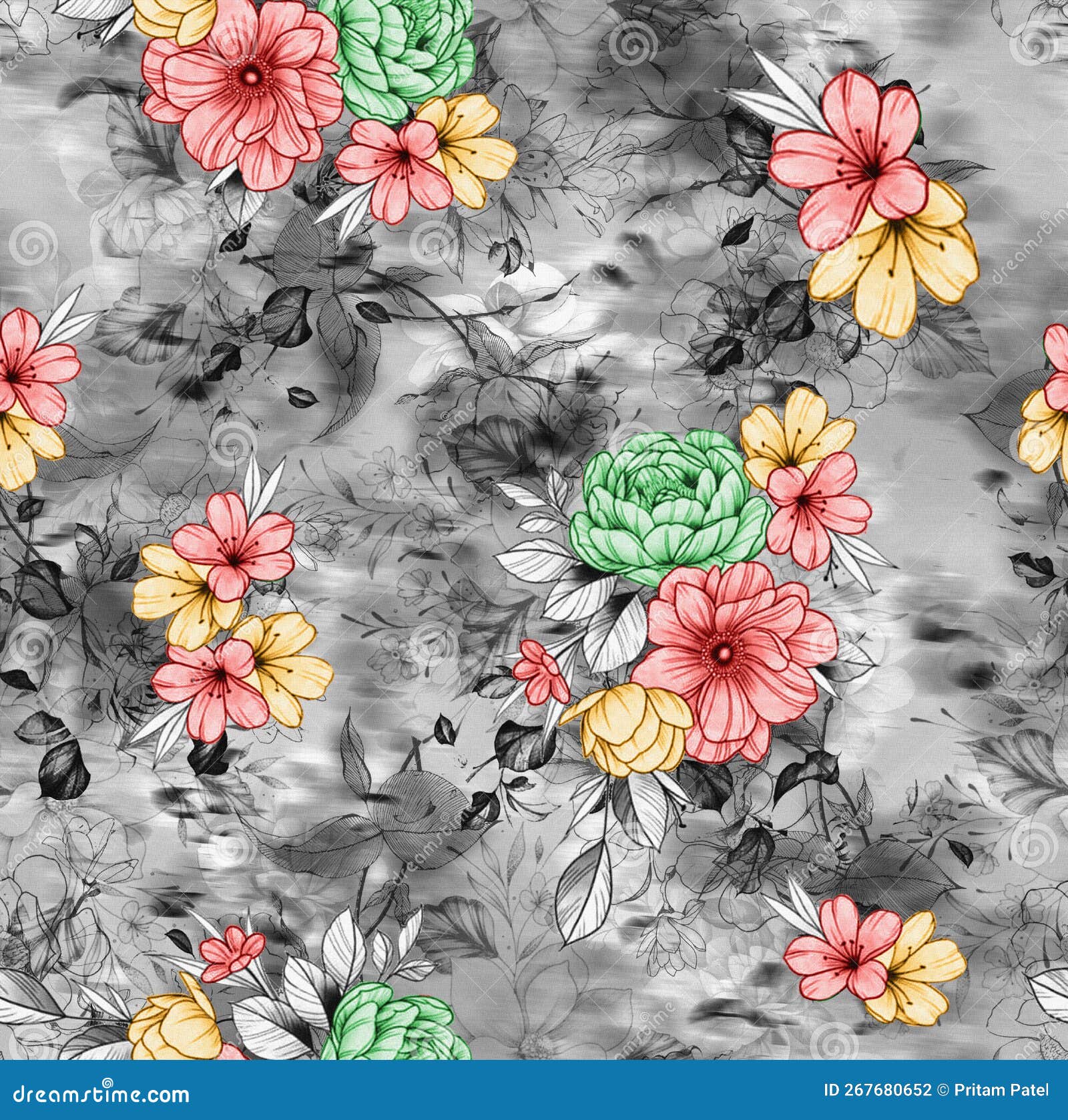 Seamless Digital Flower Design Stock Illustration - Illustration of ...