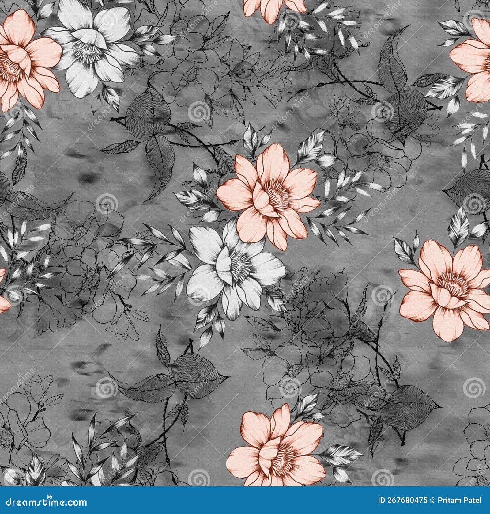 Seamless Digital Flower Design Stock Illustration - Illustration of ...