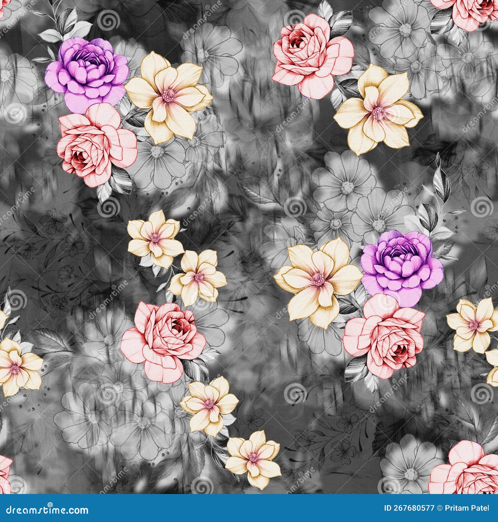 Seamless Digital Flower Design Stock Illustration - Illustration of ...