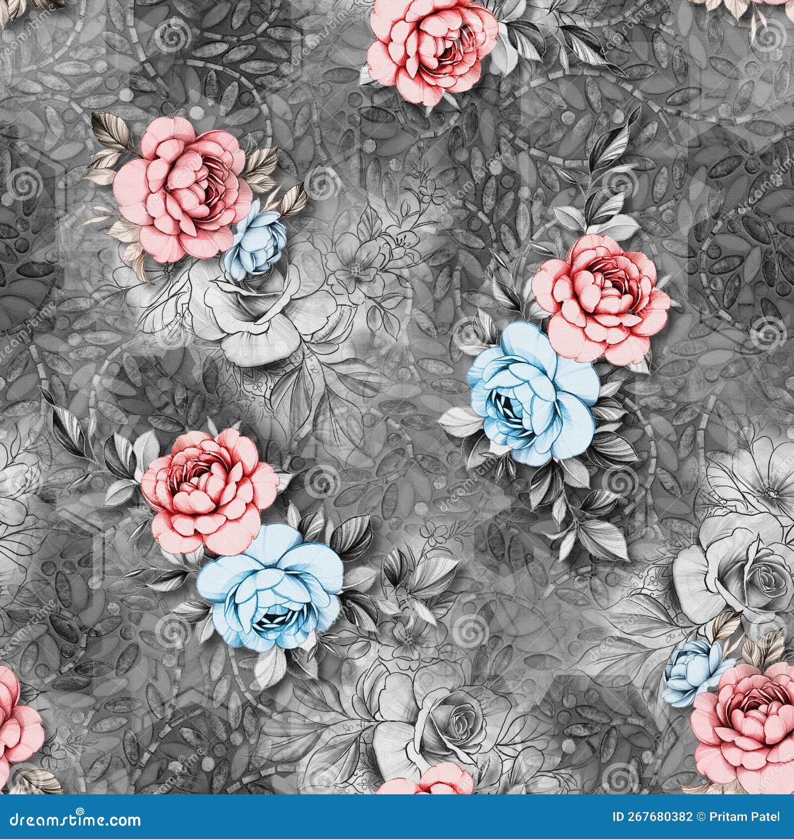 Seamless Digital Flower Design Stock Illustration - Illustration of ...