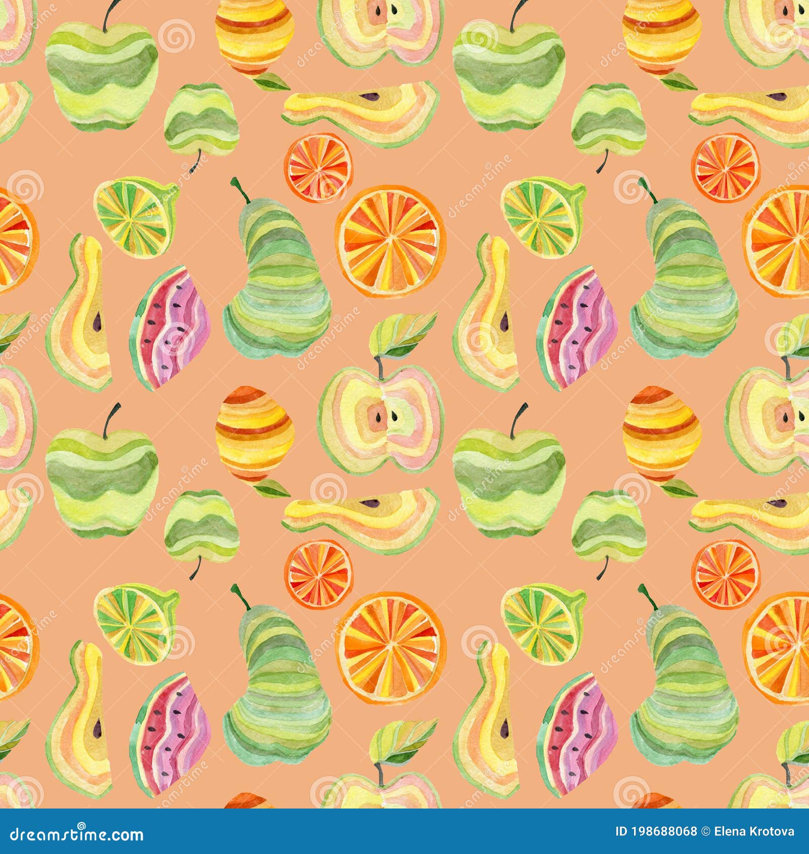 Seamless Digital Paper Pattern with Juicy Fruit Watercolor Stock ...