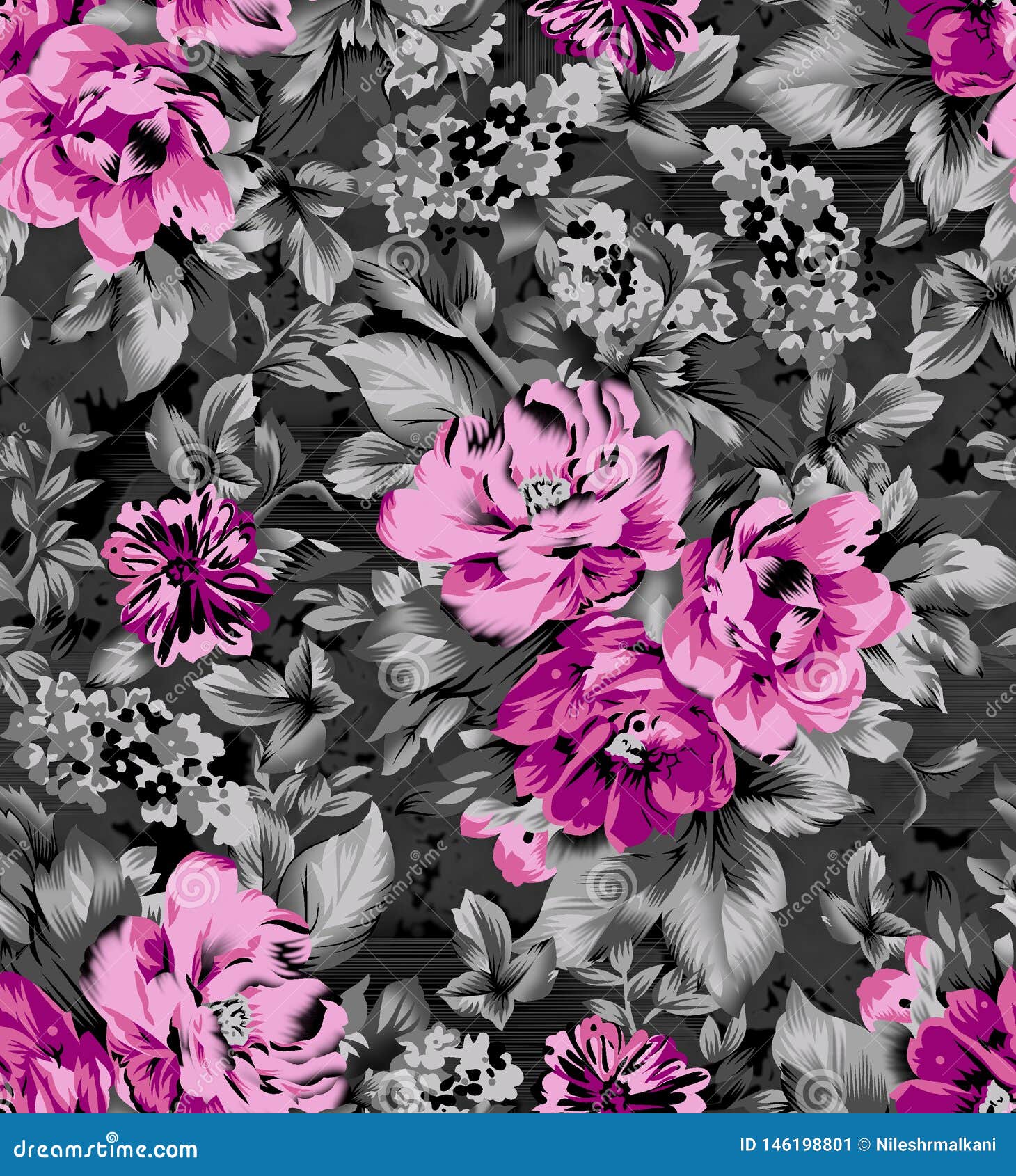 Seamless Digital Textile Floral Pattern Design Stock Illustration ...