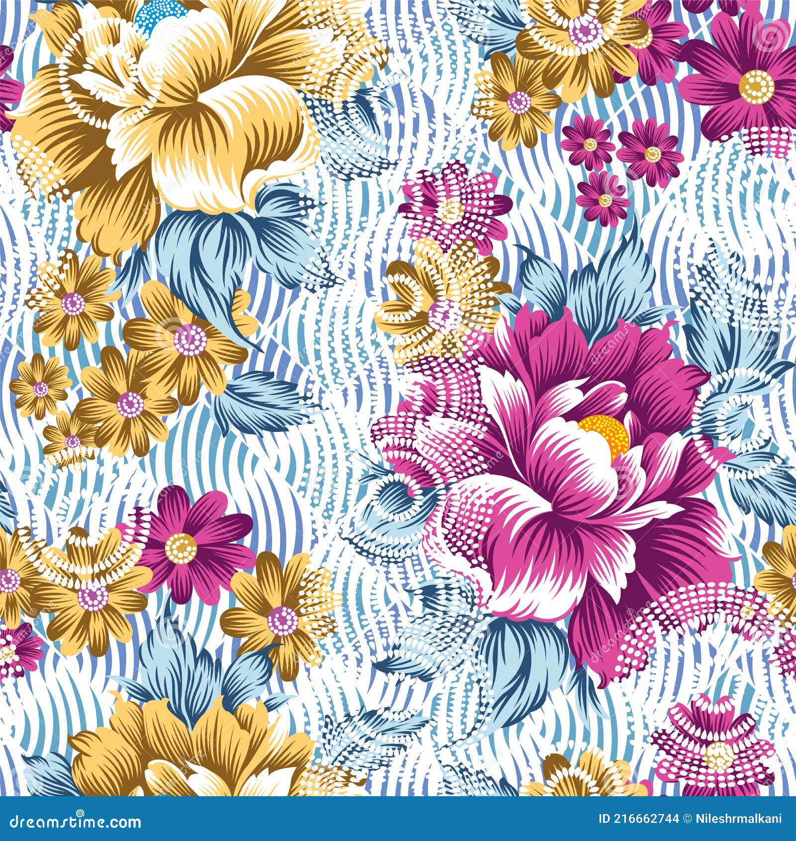 Digital Textile Design, Mughal Flower Motif Art, Ethnic Flower Motif ...