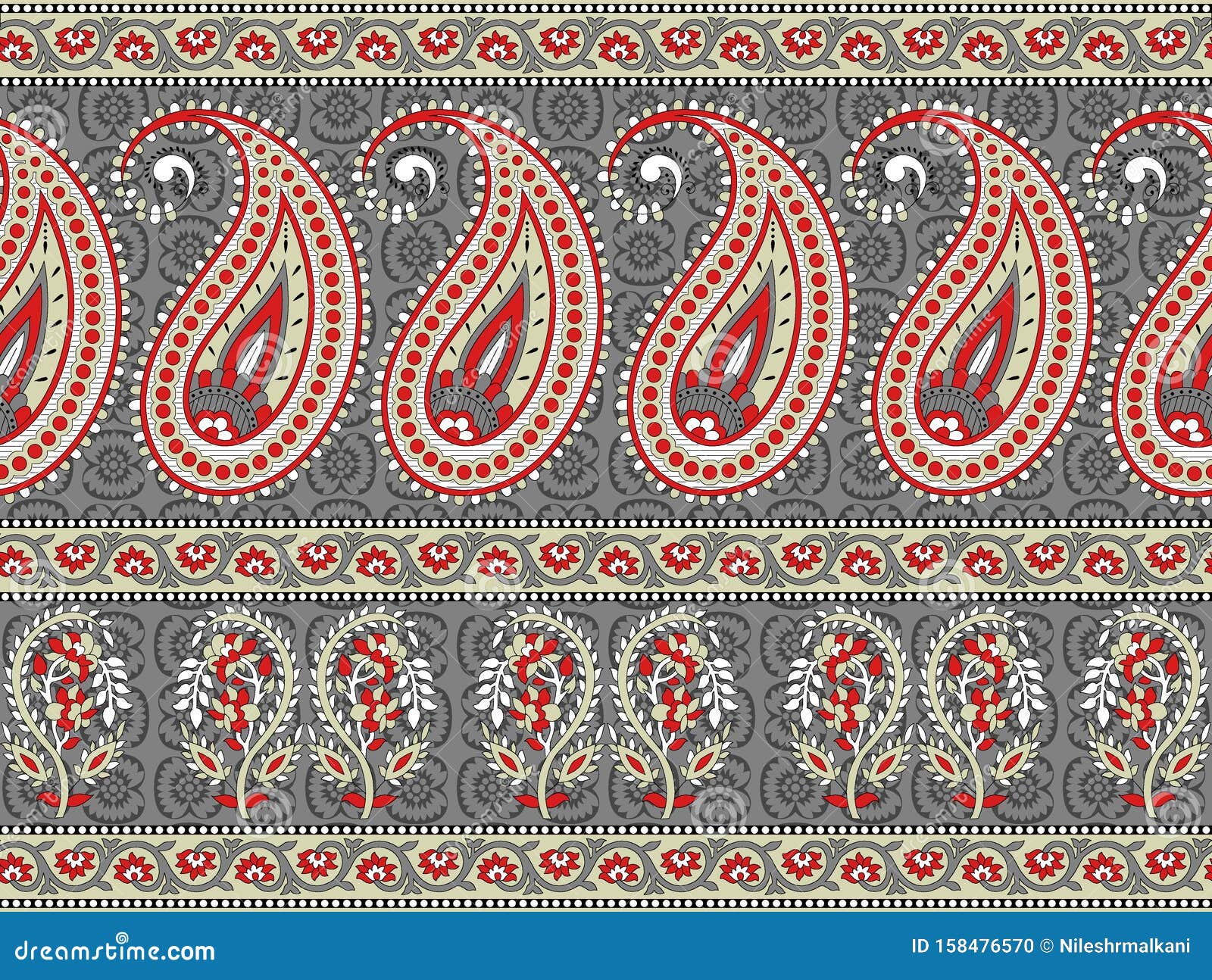 Seamless Digital Textile Paisley Border Stock Illustration ...