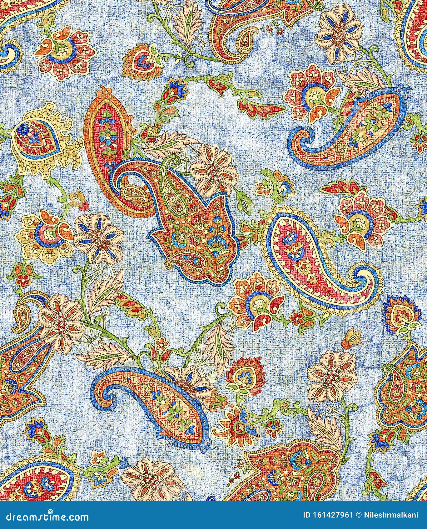 Seamless Digital Textile Paisley Pattern Stock Illustration ...
