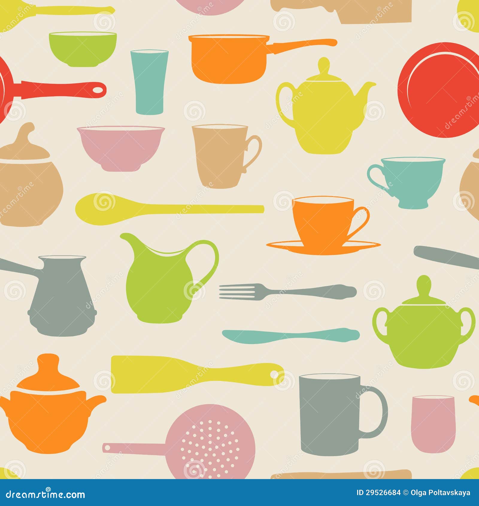 Silhouettes Of Dishes, Cutlery And Crockery.Top View. Contour Drawing ...