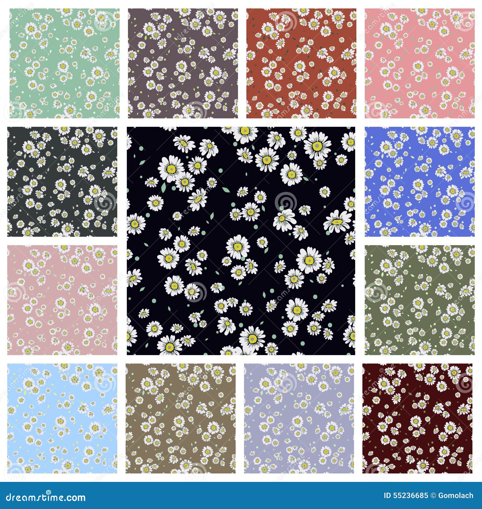 Seamless Ditsy Floral Pattern Set Stock Vector - Illustration of curl ...