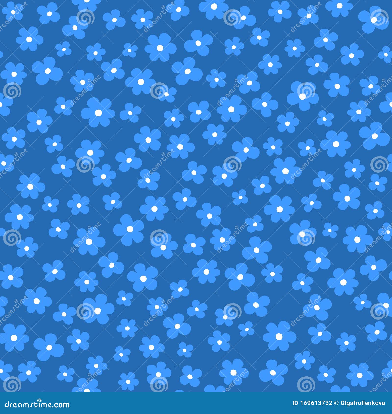 Seamless Ditsy Floral Pattern in Vector. Small Blue Flowers on a Dark ...