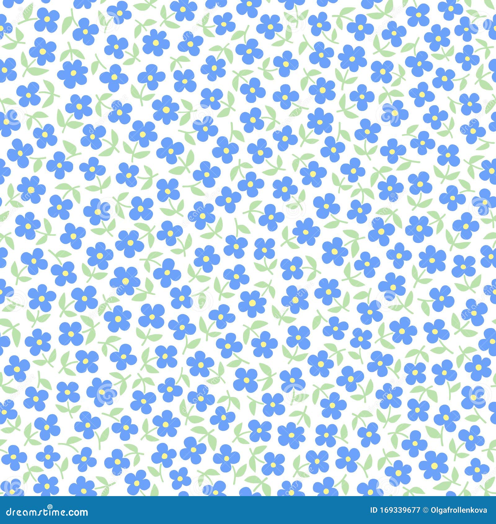 Seamless Ditsy Floral Pattern in Vector. Small Blue Flowers on a White ...