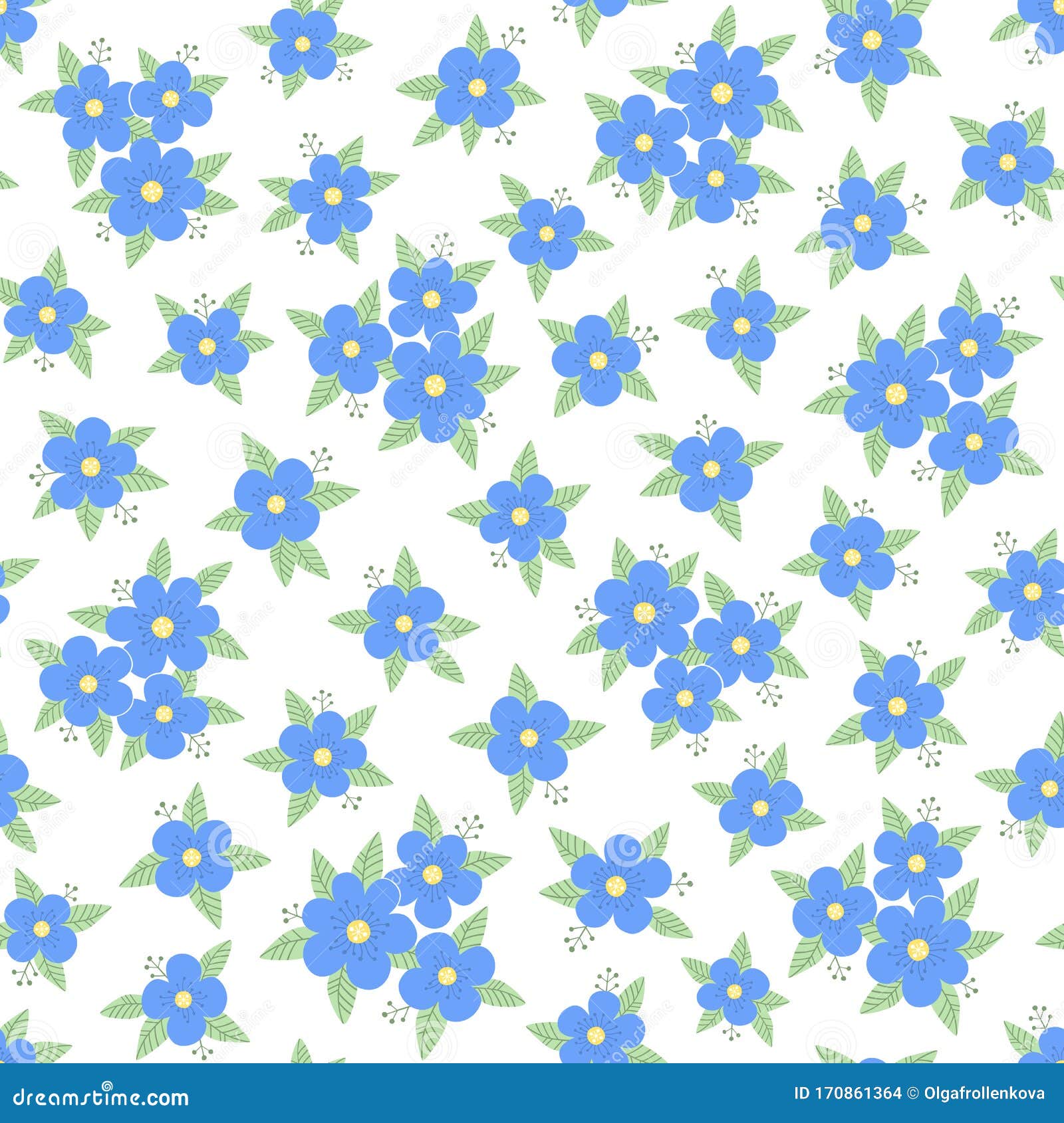 Seamless Ditsy Floral Pattern in Vector. Small Blue Flowers on a White ...