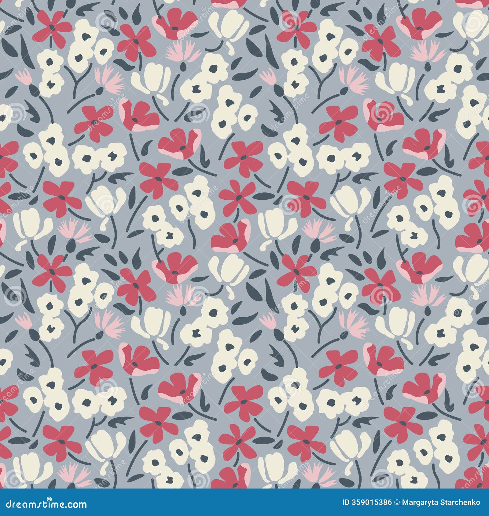 Seamless Ditsy Floral Pattern With Cute Pink Flowers And Green Leaves ...