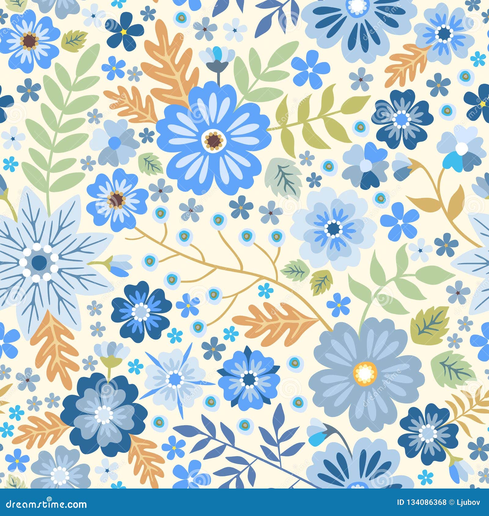 Seamless Ditsy Floral Pattern In Vector. Small White Flowers On A Blue ...