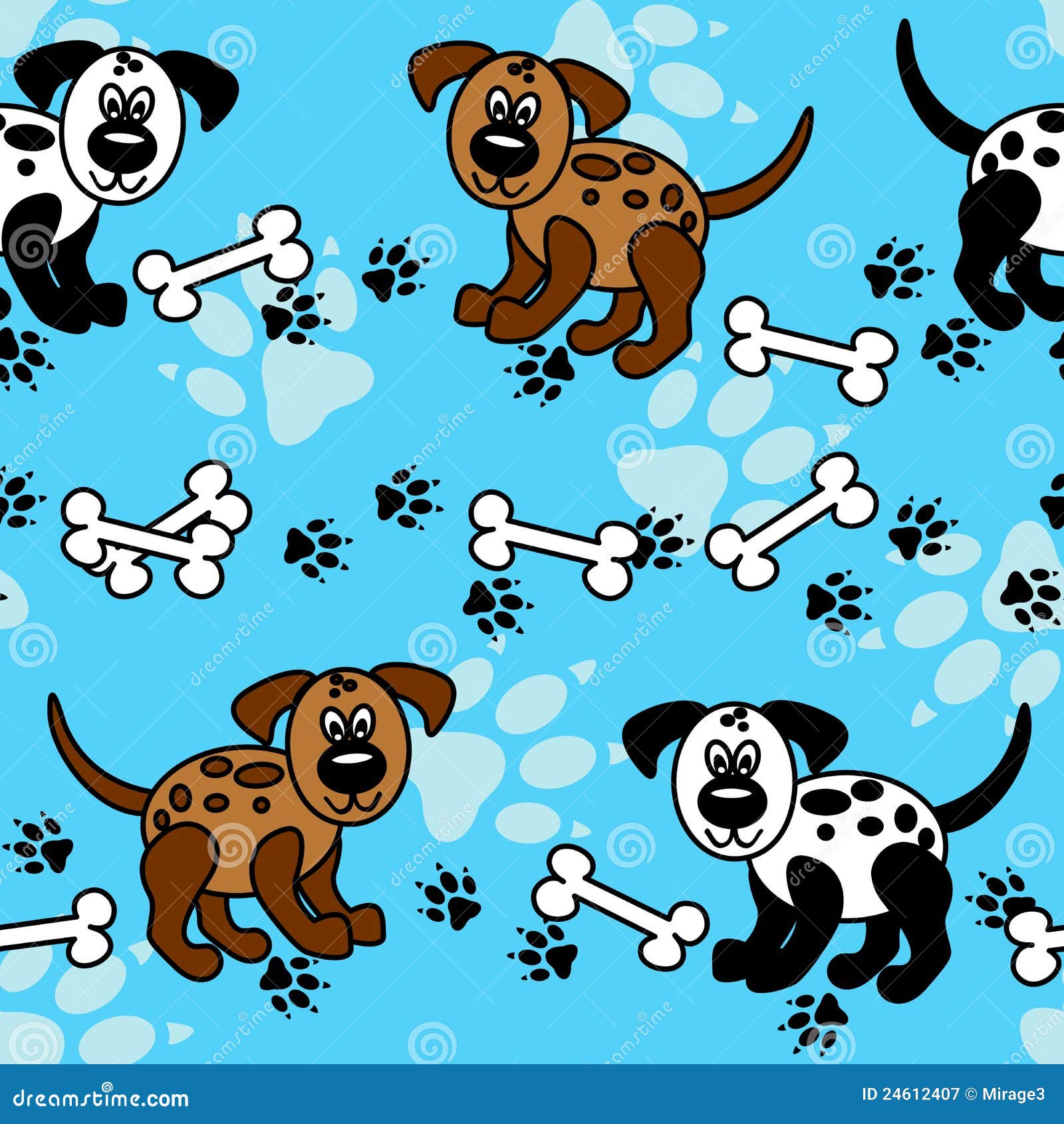 Seamless Dogs and Bones Borders Over Blue Stock Vector - Illustration ...