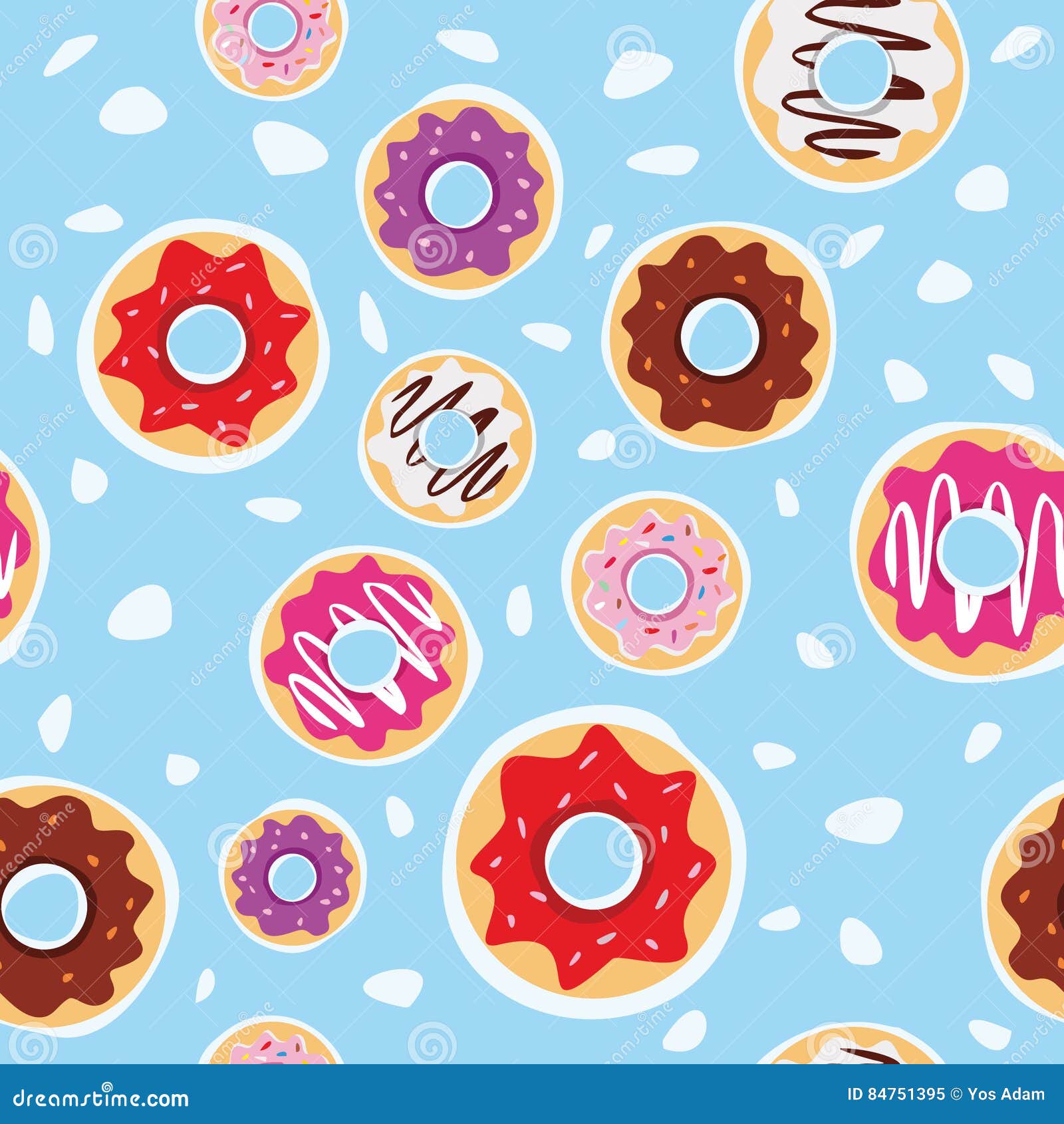 Seamless Donuts Pattern with Blue Background Vector Design Stock Vector ...