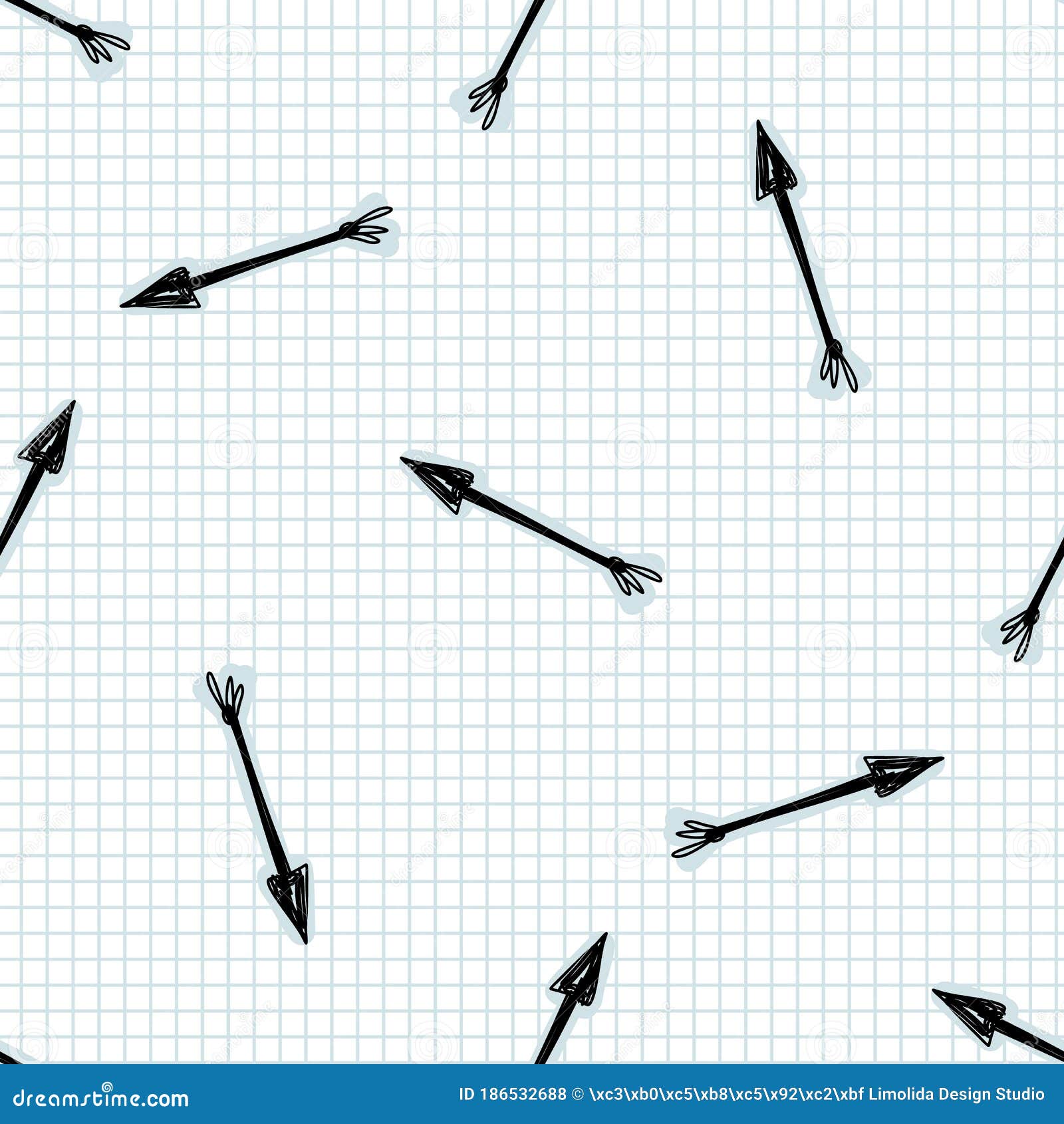 Seamless Doodle Arrow Sketches Vector Pattern. Simple Hand Drawn Narrow ...