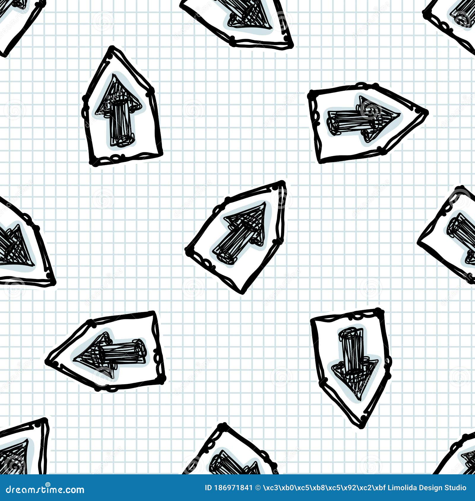 Seamless Doodle Arrow Sketches Vector Pattern. Simple Hand Drawn Narrow ...