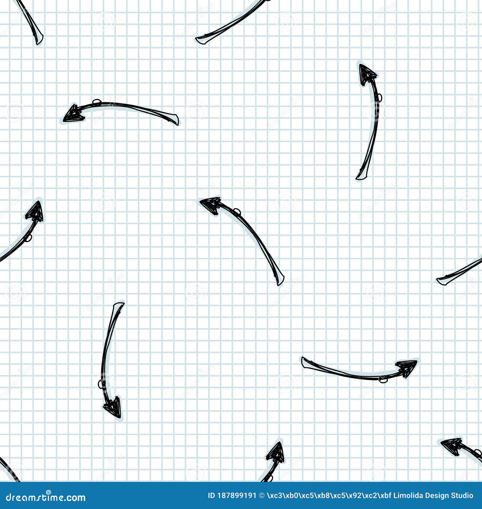 Seamless Doodle Arrow Sketches Vector Pattern. Simple Hand Drawn Narrow ...