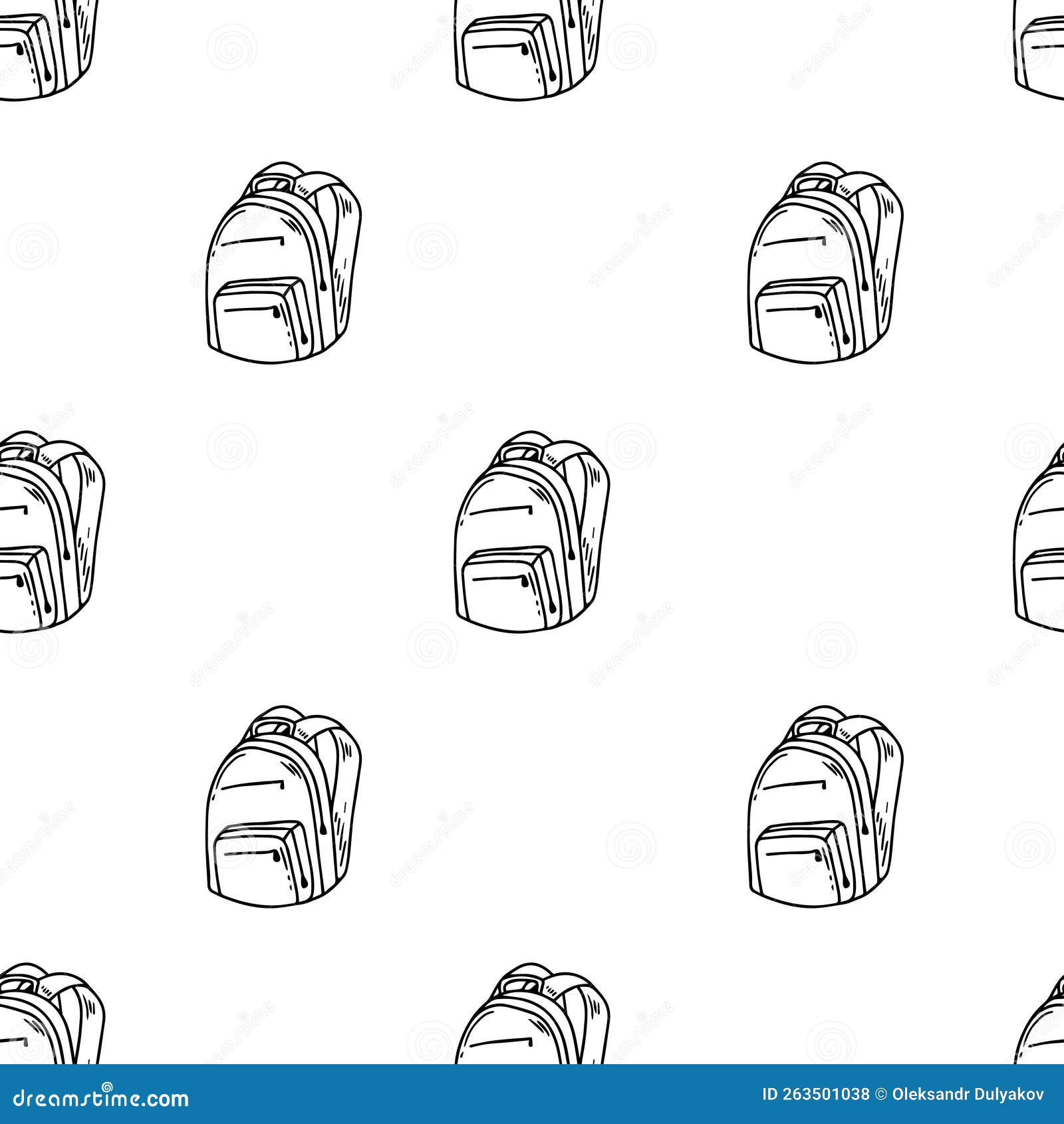 Seamless Doodle Backpacks Pattern Design. Hand Drawn Backpack Seamless ...