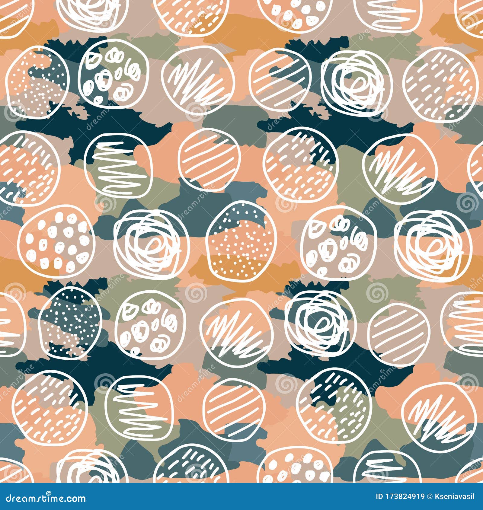 Seamless Doodle Circles Hand Drawn Pattern. Stock Vector - Illustration ...