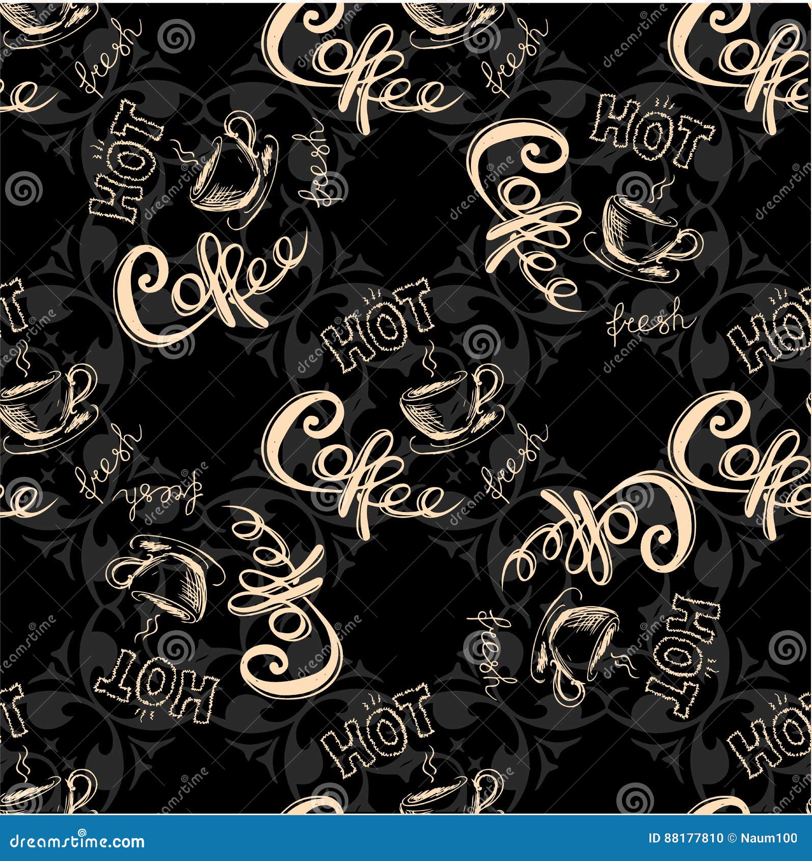 Seamless Doodle Coffee Pattern Stock Vector - Illustration of black ...