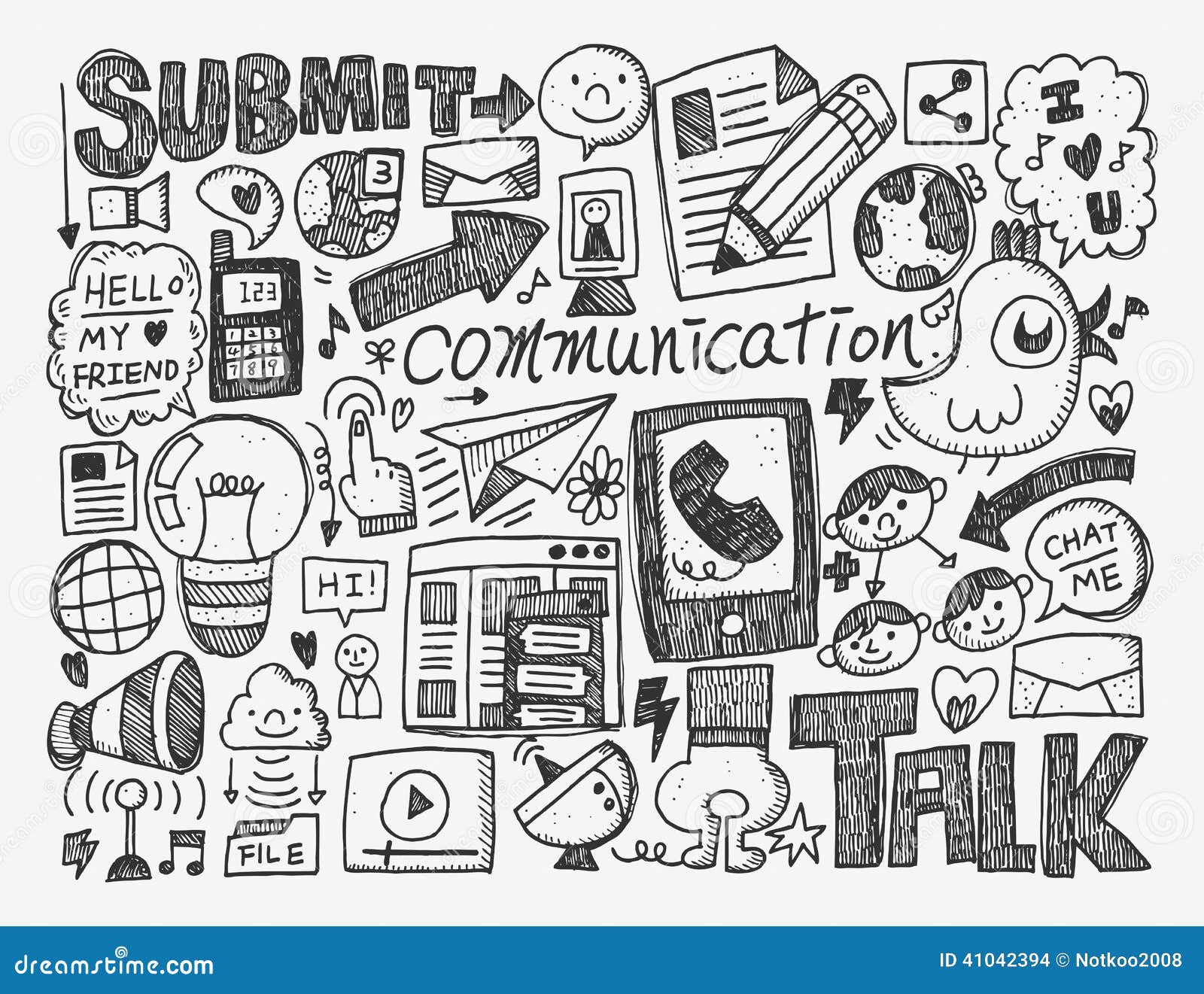 Seamless Doodle Communication Pattern Stock Vector - Illustration of ...