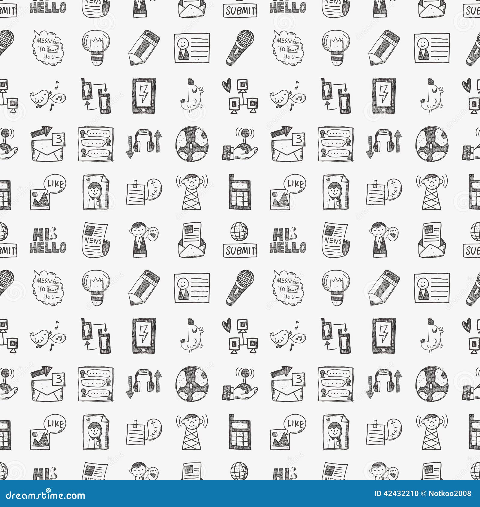 Seamless Doodle Communication Pattern Stock Vector - Illustration of ...