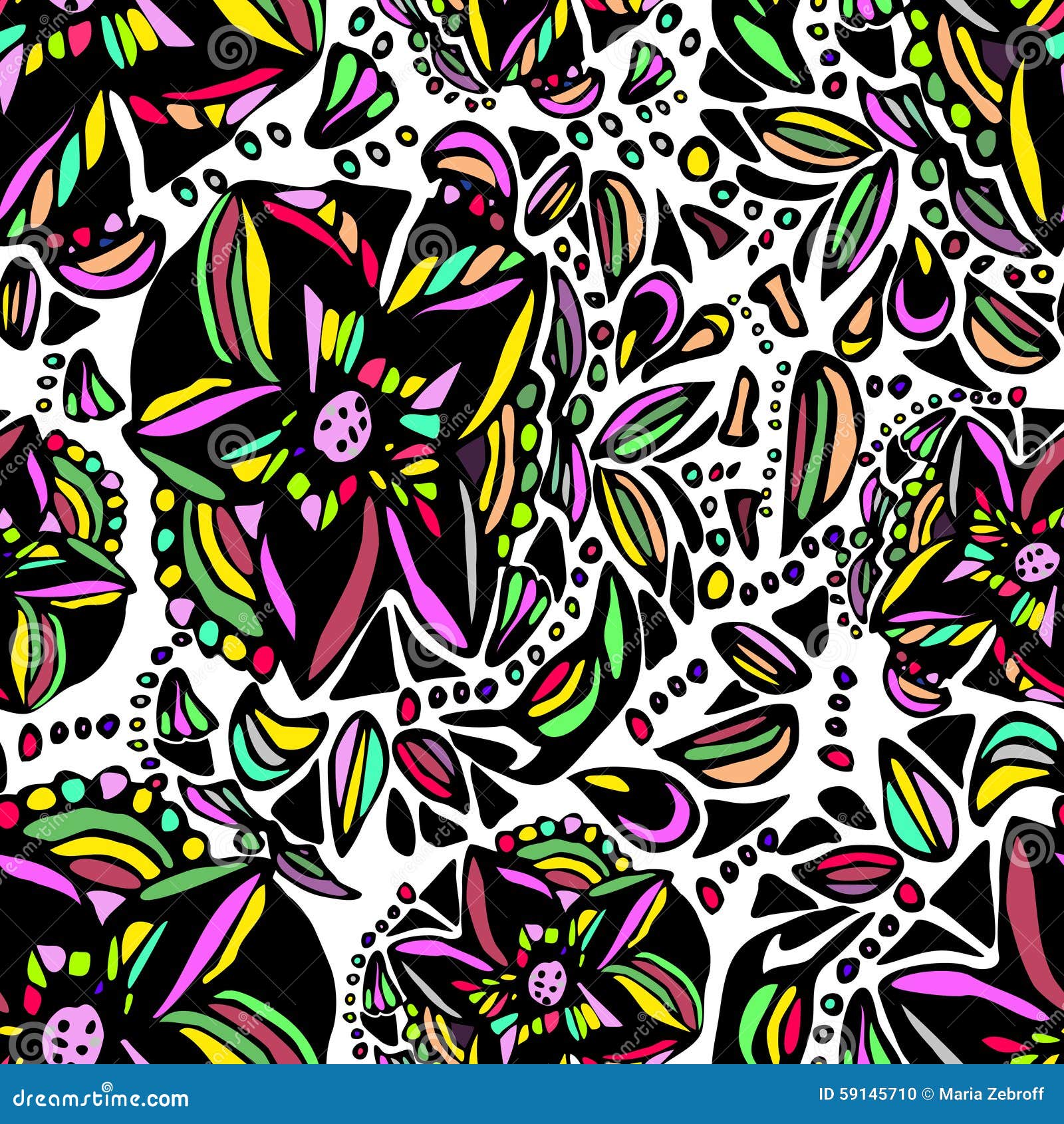 Seamless Doodle Flower Background Stock Vector - Illustration of repeat ...