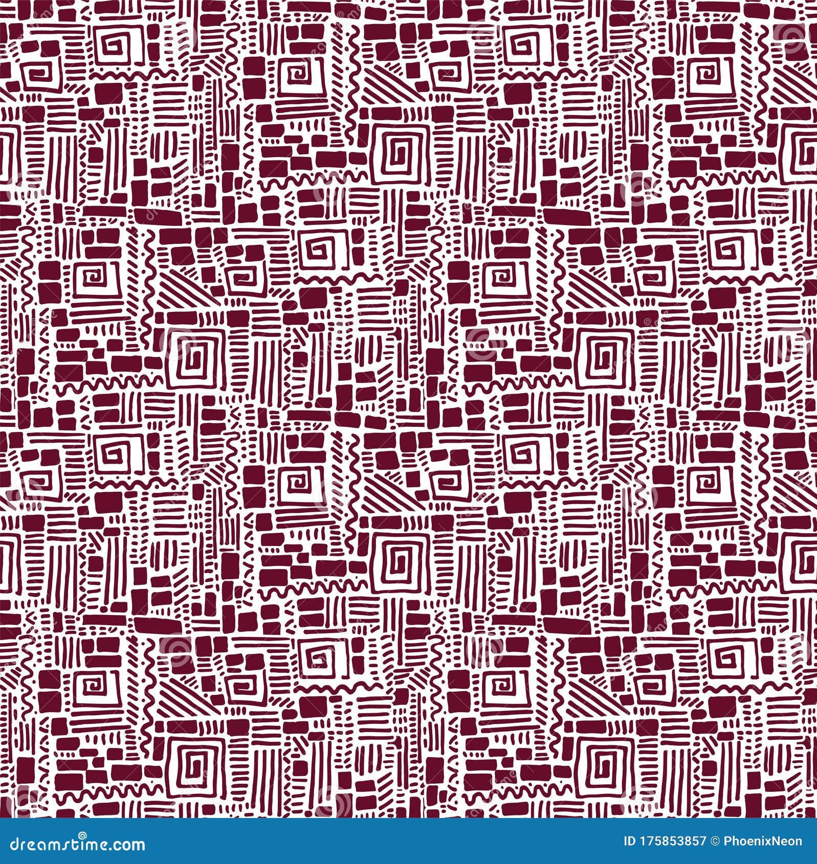 Seamless Doodle Geometric Brick and Line Pattern. Stock Vector ...