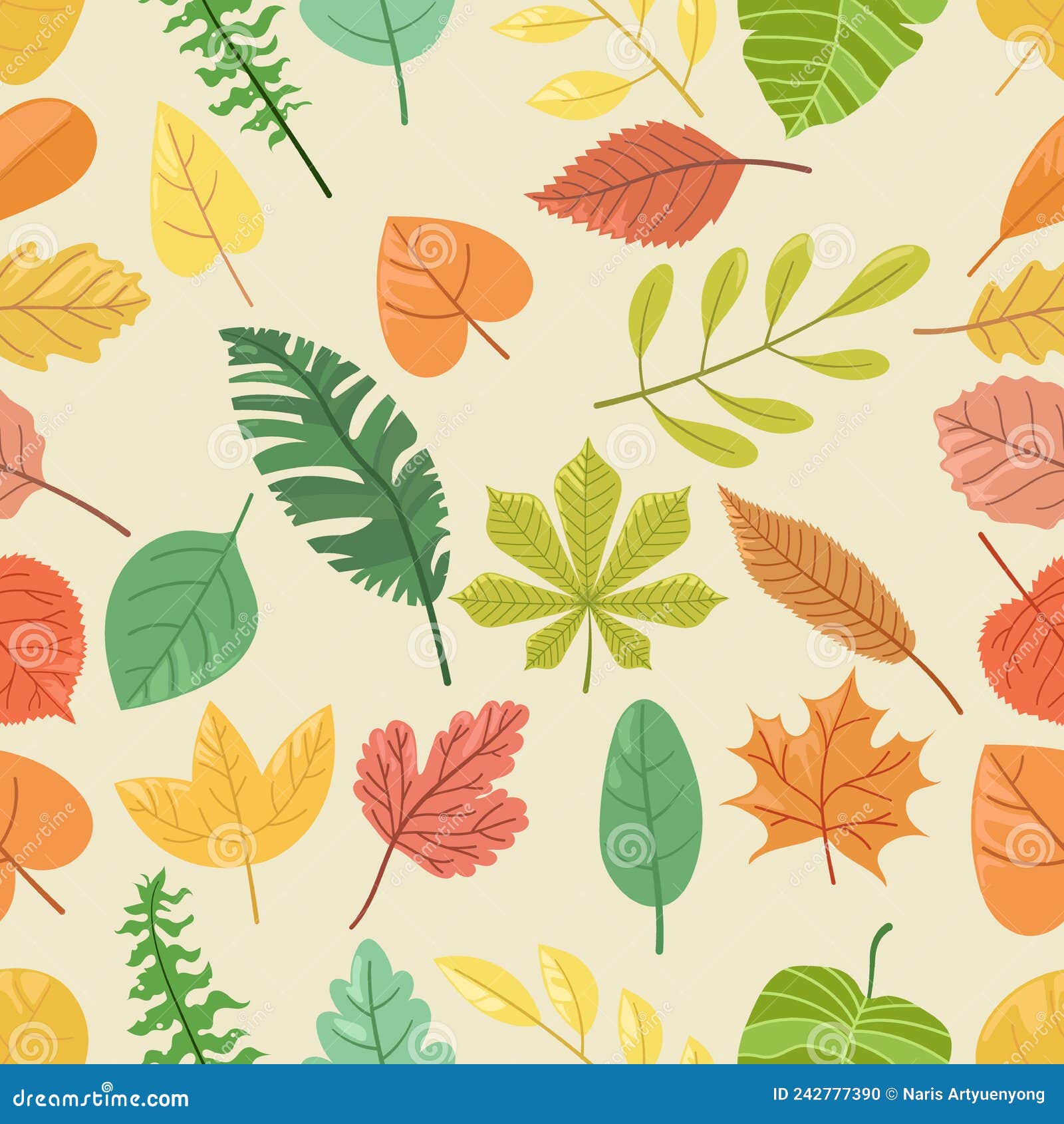Seamless Doodle Leaves Cartoon Pattern Stock Vector - Illustration of ...