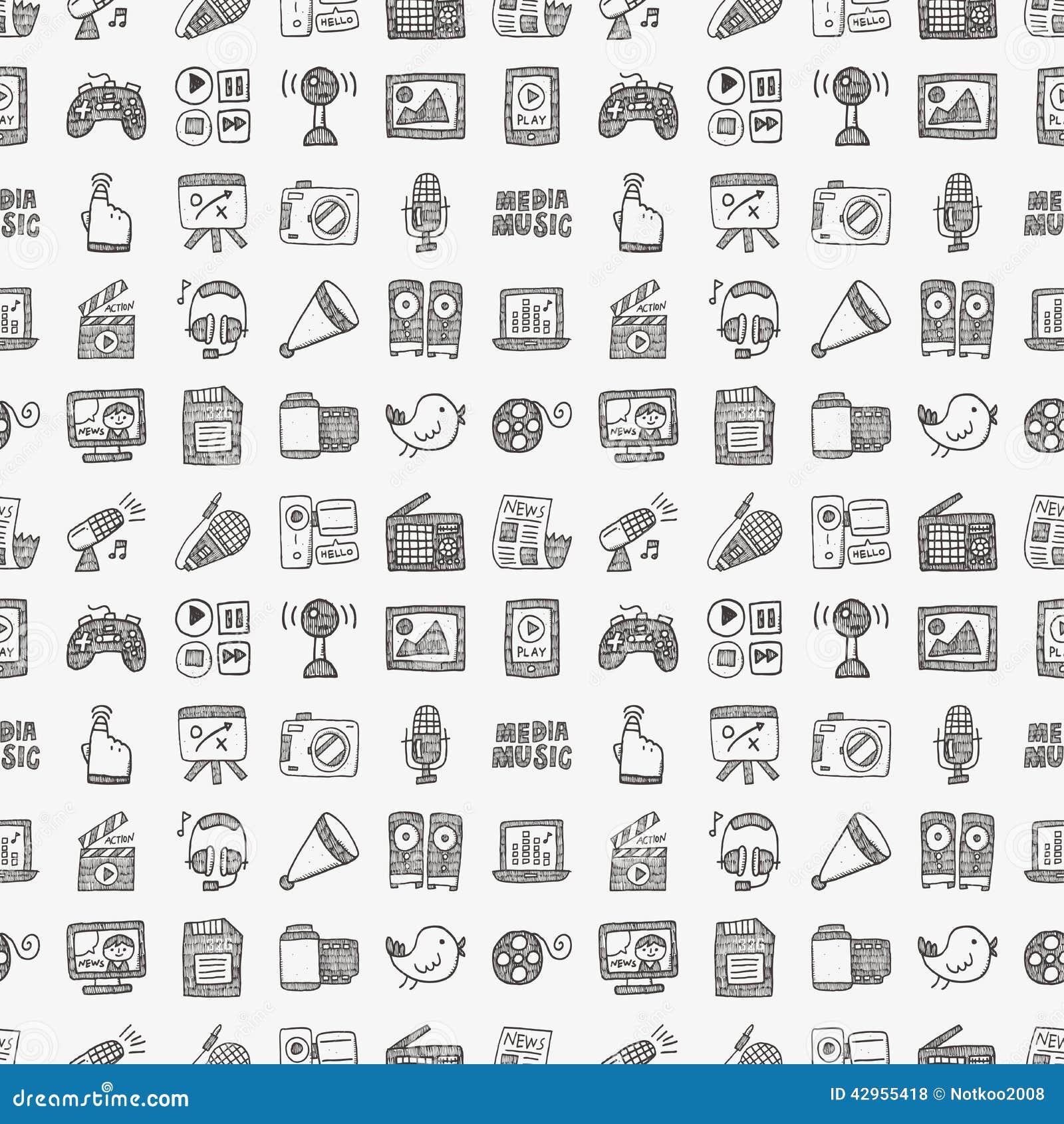 Seamless Doodle Media Pattern Stock Vector - Illustration of ...