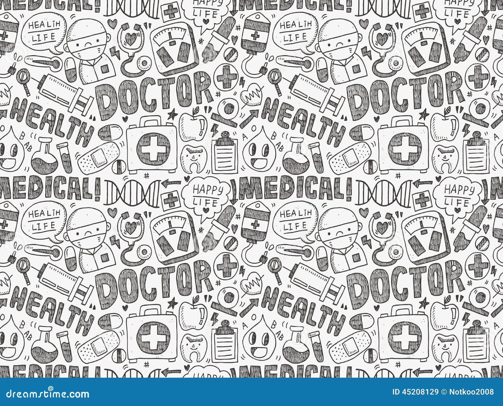Seamless Doodle Medical Pattern Stock Vector - Illustration of ...