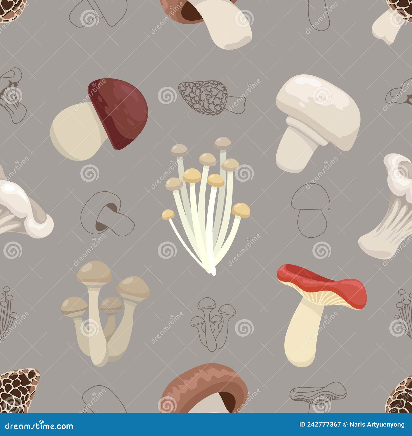 Seamless Doodle Mushroom Cartoon Pattern Stock Vector - Illustration of ...
