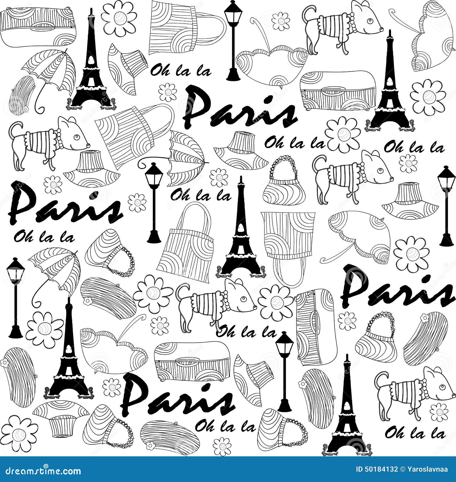 Seamless Doodle Paris Pattern Stock Vector - Illustration of croissant ...