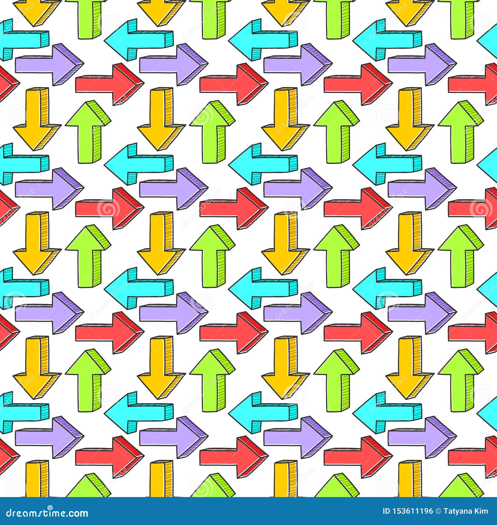 Seamless Doodle Pattern.Background of Multi-colored Arrows in Different ...