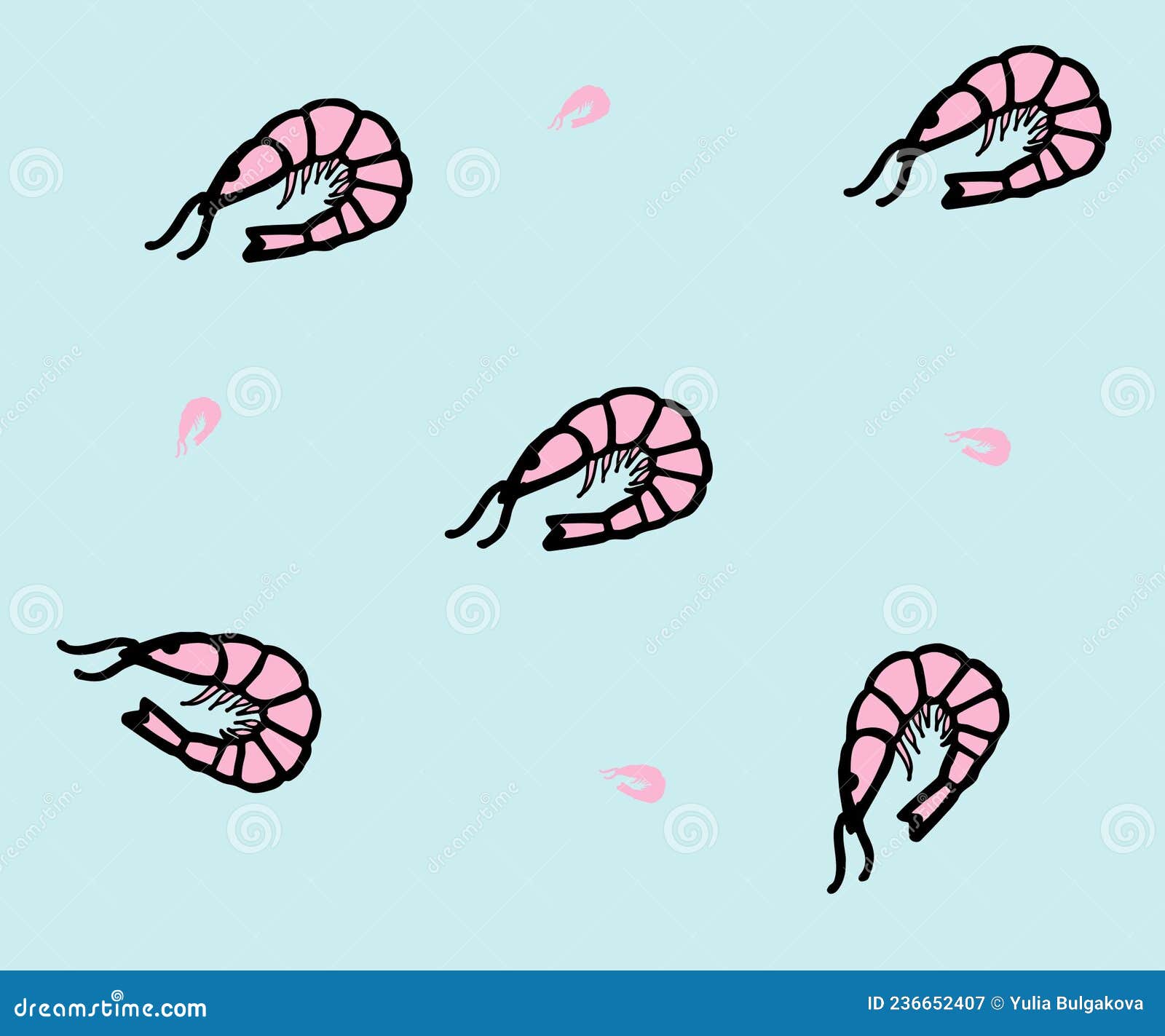 Seamless Doodle Pattern in Blue-pink Tones of Shrimp Stock Vector ...