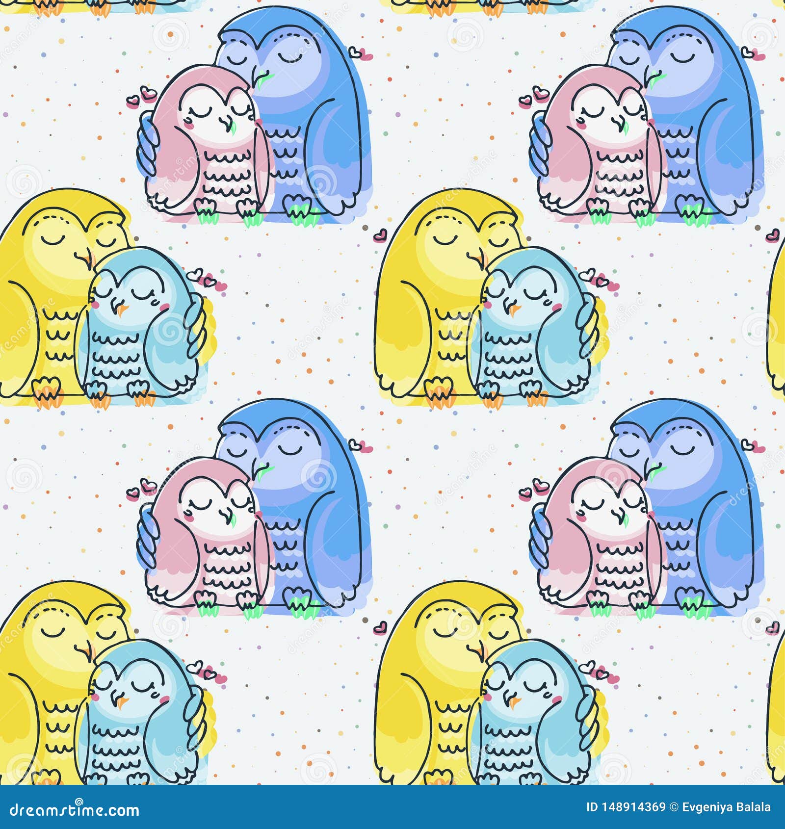 Seamless Doodle Pattern with Cute Bird Elements Stock Vector ...
