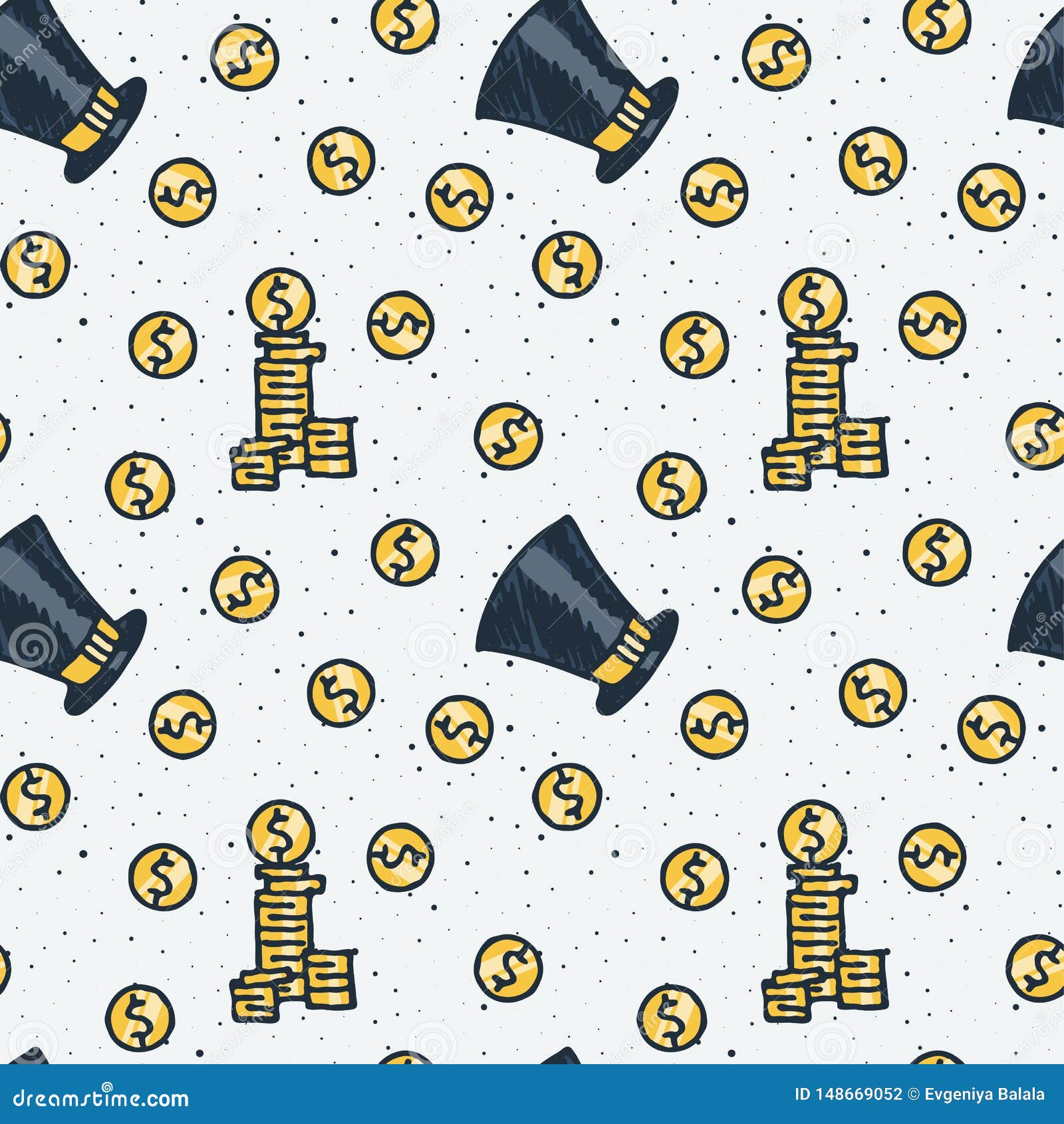 Seamless Doodle Pattern with Cute Money Elements Stock Vector ...